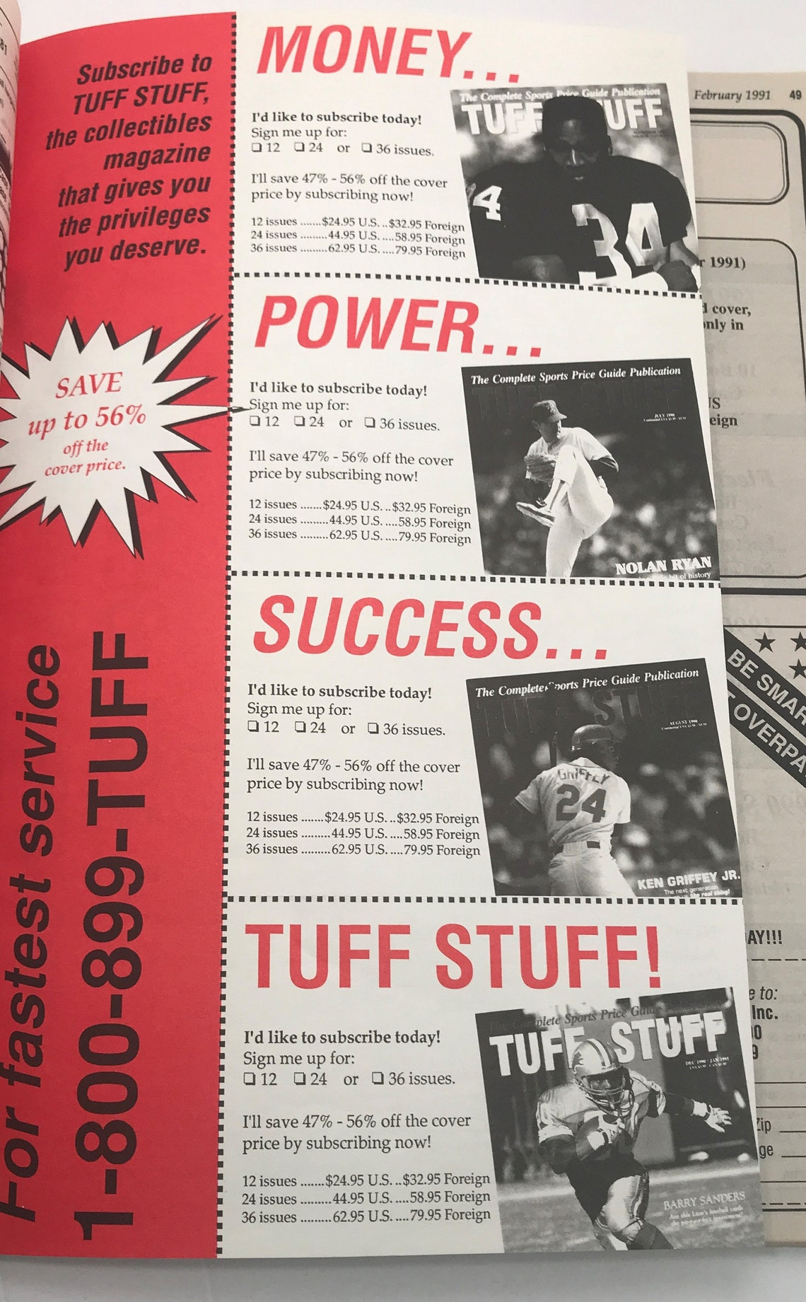 Vintage Tuff Stuff Trading Card Magazine February 1991 Featuring ...