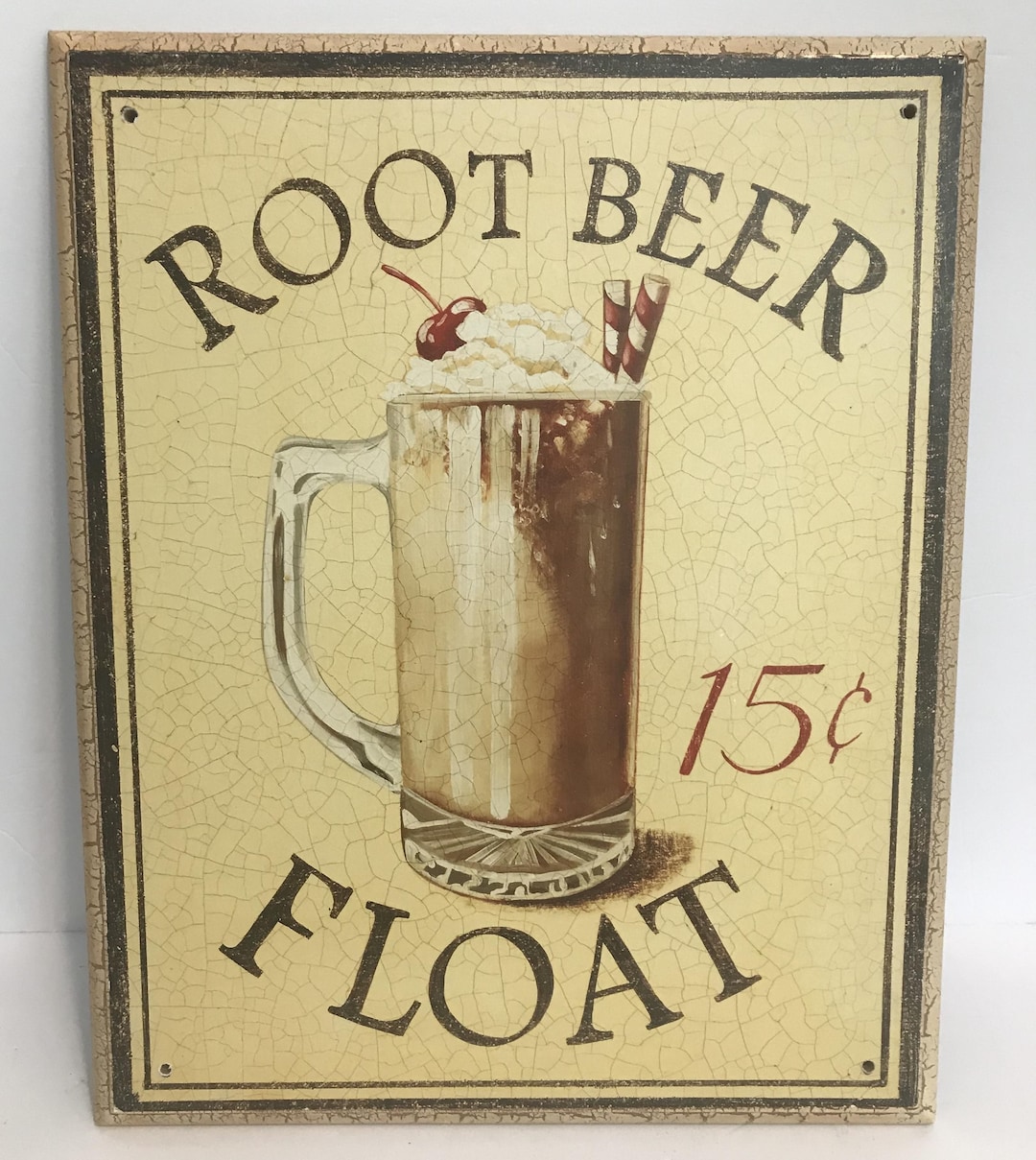 Vintage Wooden Crackle Root Beer Float Decorative Sign Excellent ...