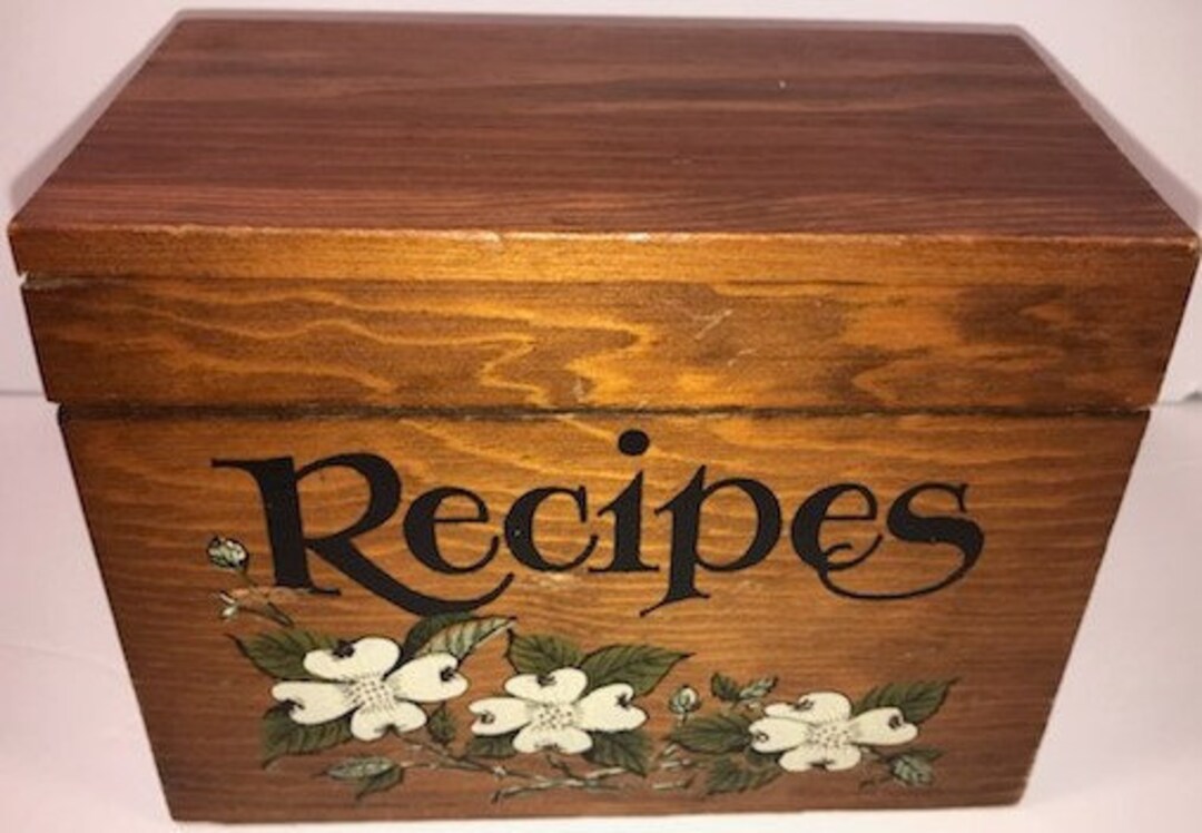 Vintage Large Wooden Recipe Box With Hinged Lid 1970's Excellent ...
