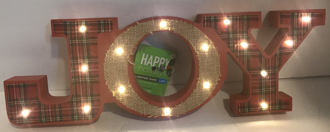 Vintage JOY LED Lighted Wooden Christmas Holiday Sign by Happy Holidays ...