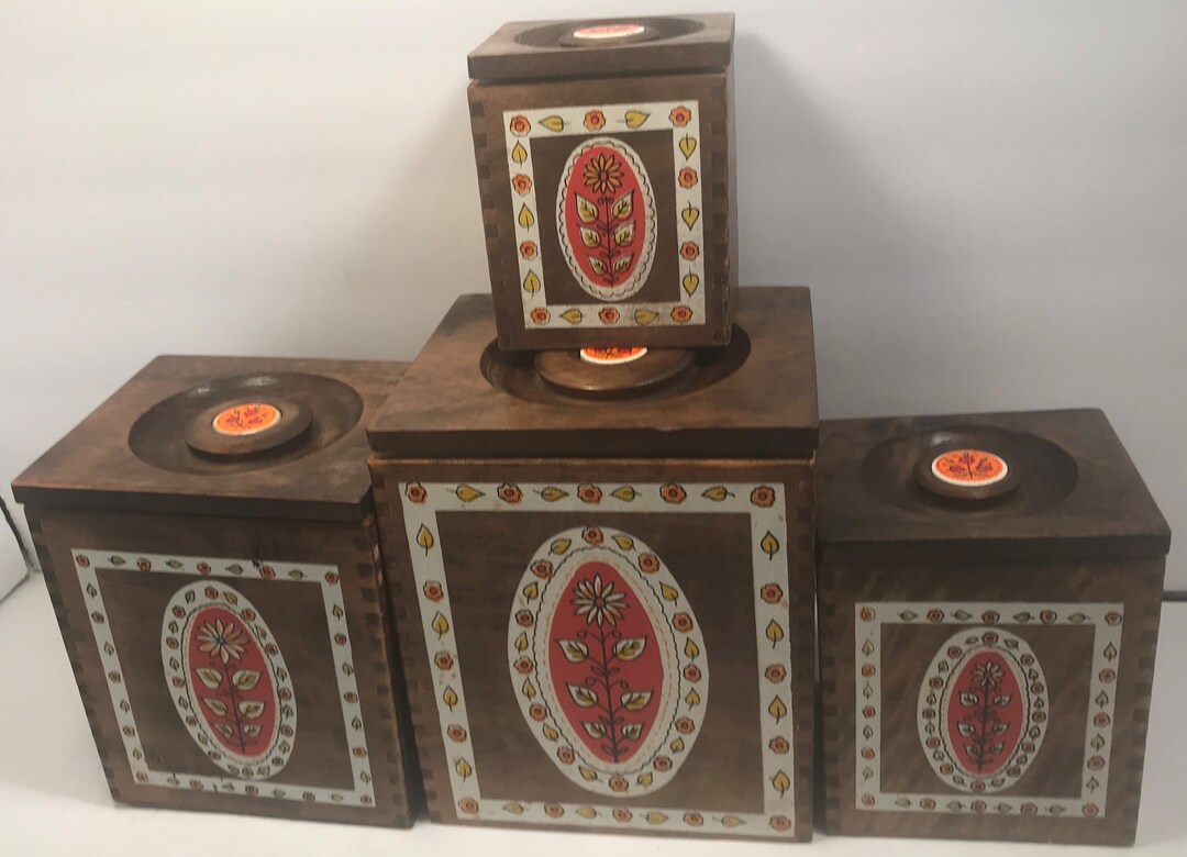 Vintage Wooden Canister Set Set of 4 Nesting Storage Boxes Dovetail ...
