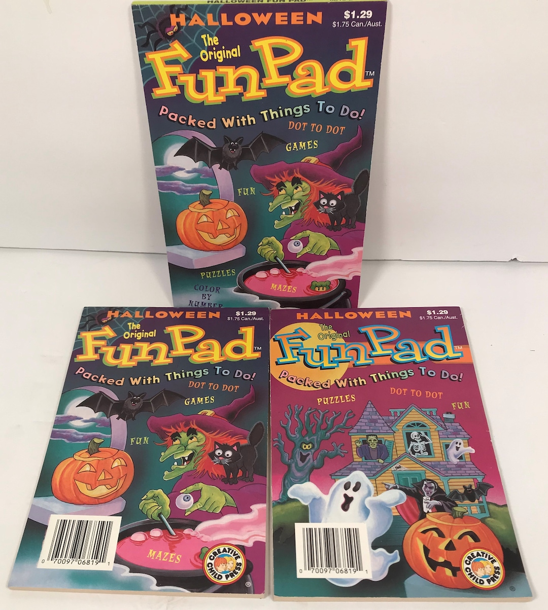Vintage Set of 3 Halloween Children's Fun Pads Activity Books Playmore ...
