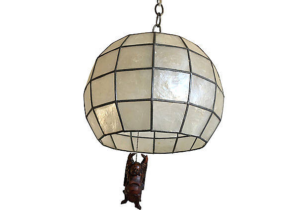 Capiz Shell Globe Pendant Light w/Buddha