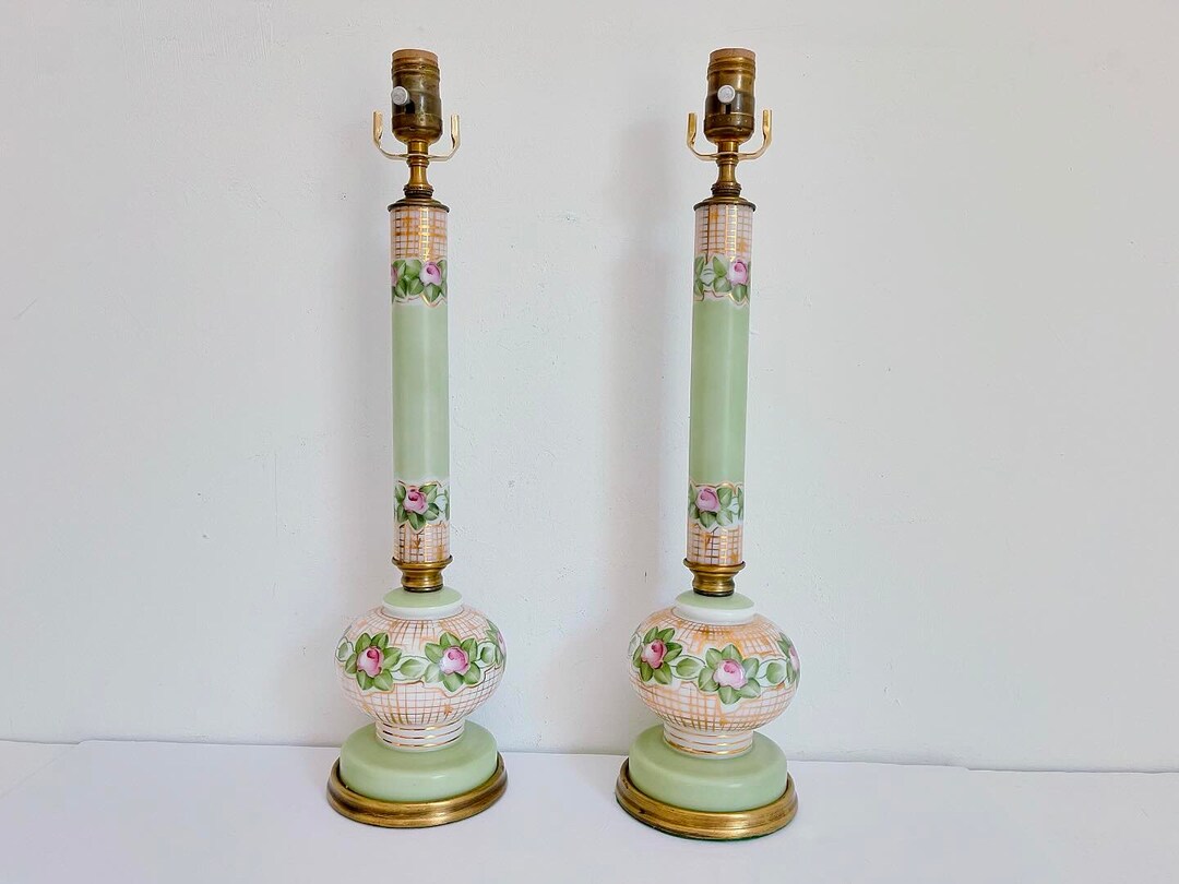1950s Rose Garden Lamps Pair - Etsy