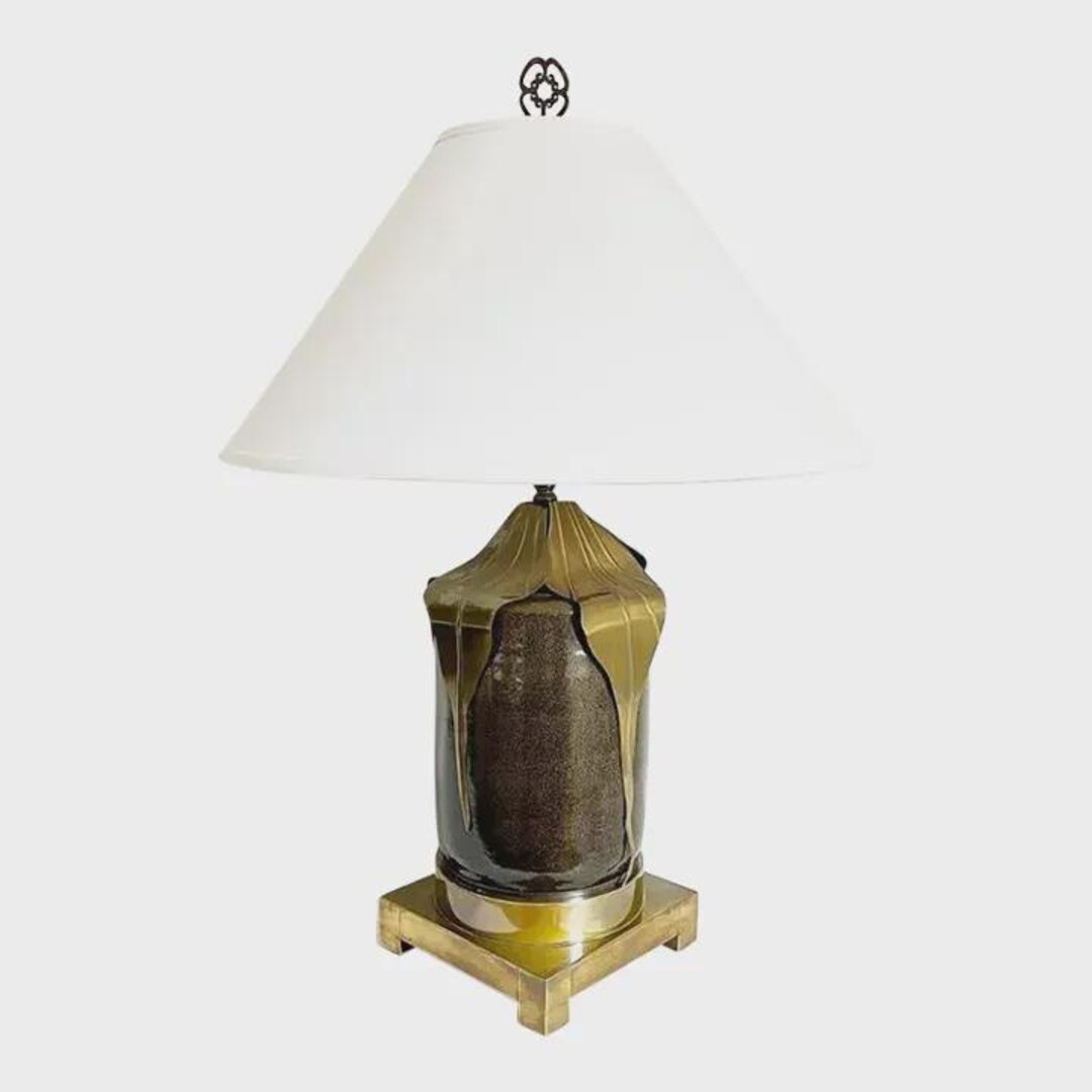 1970s Ceramic & Brass Leaves Lamp With Shade - Etsy