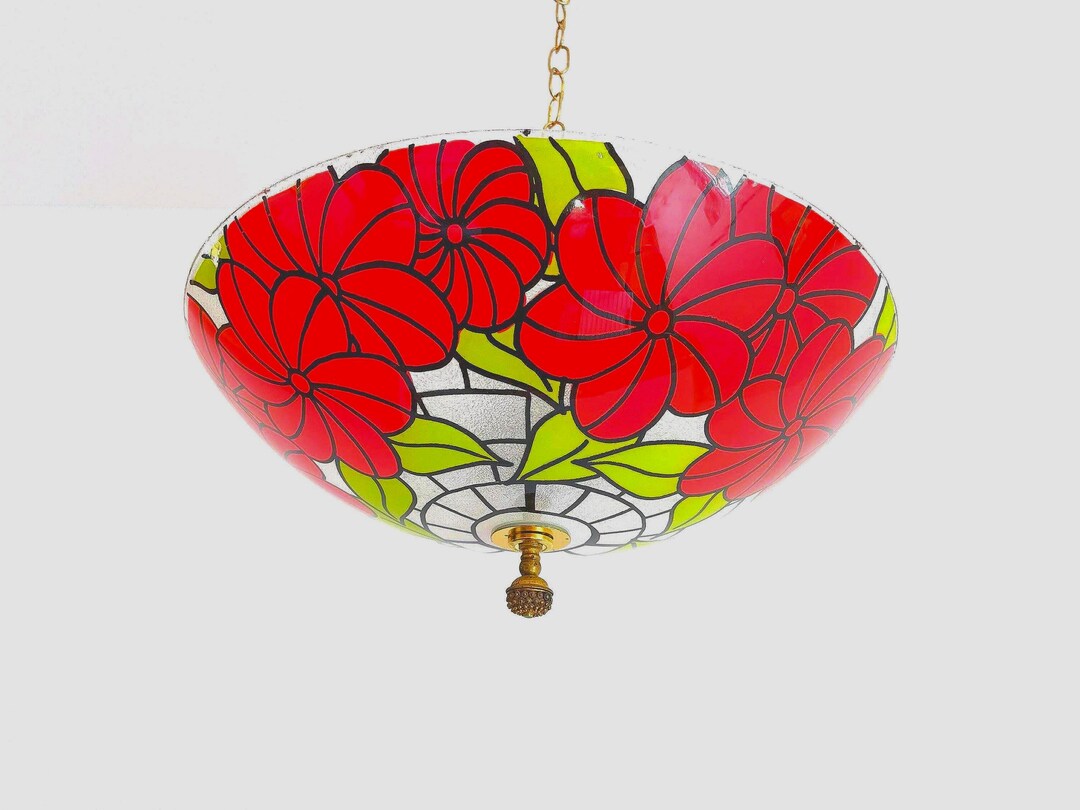 1960s Modern Floral Glass Bowl Chandelier - Etsy