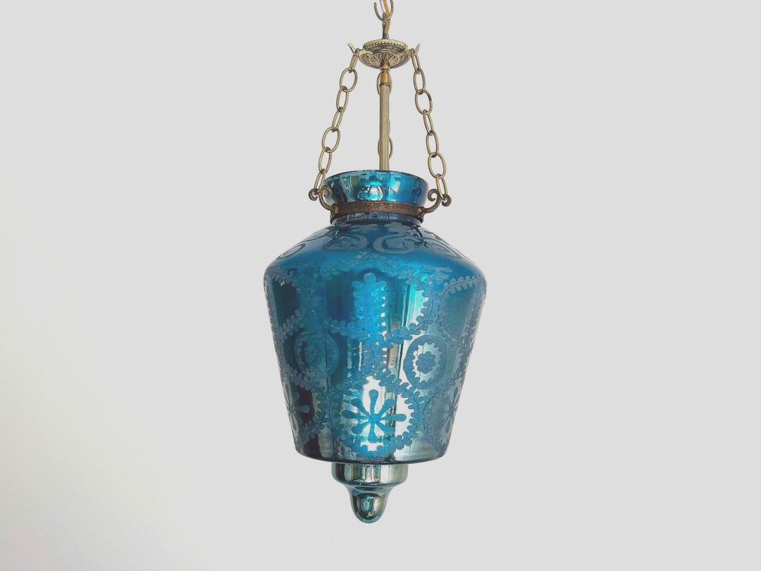 Mid Century Blue Bell Jar Lantern - Etsy