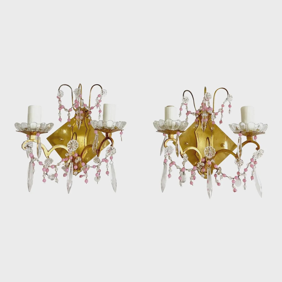 Mid Century French Crystal Sconces - Pair - Etsy
