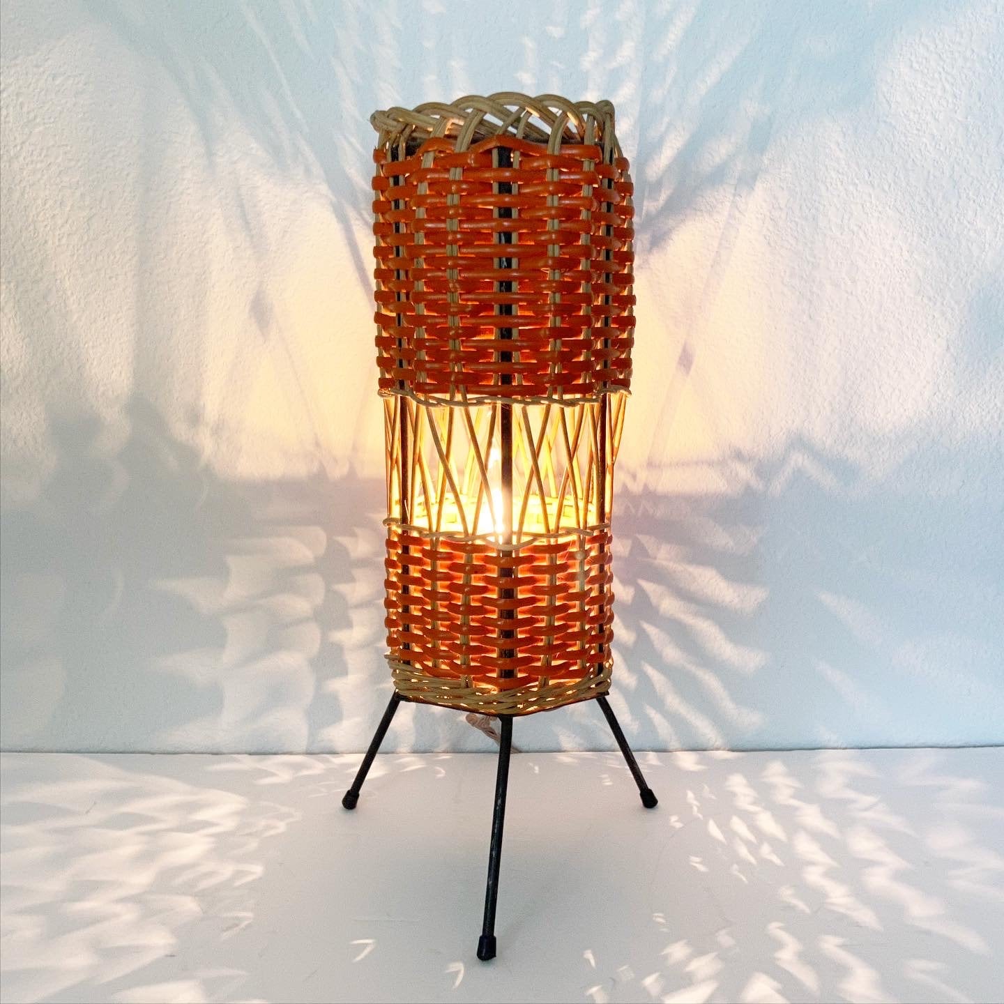 1950s French Wicker Accent Lamp