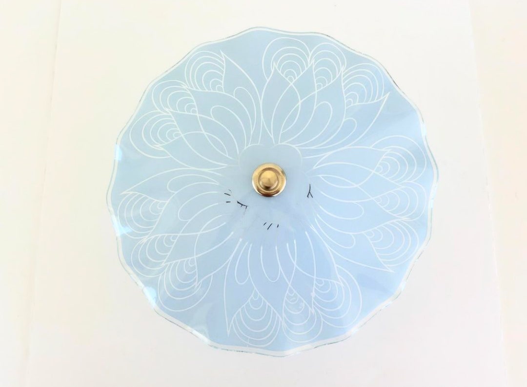 Blue Floral Flush Light, 1950s - Etsy
