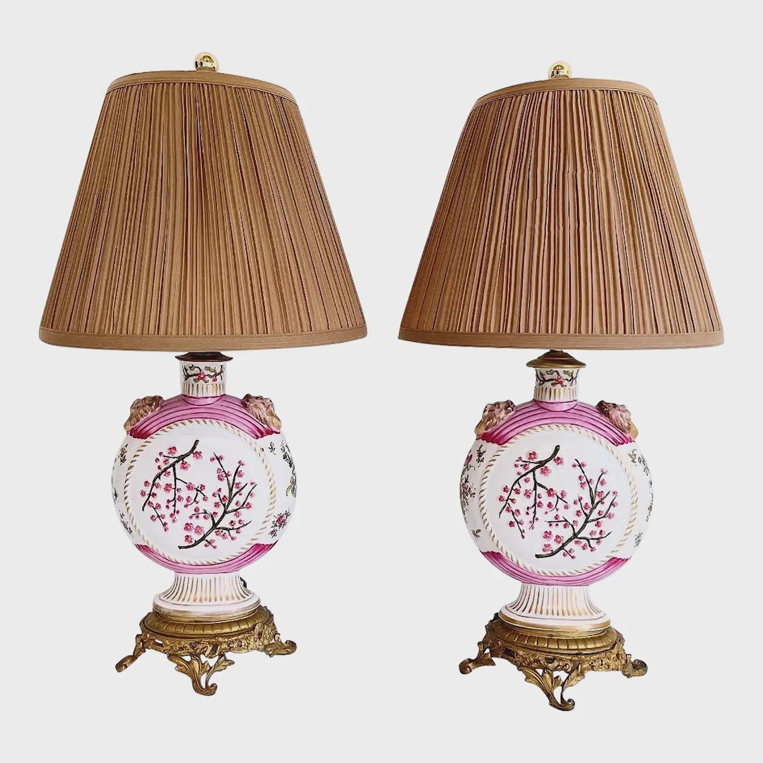 Mid Century Cherry Blossom Lamps & Shades - Pair - Etsy