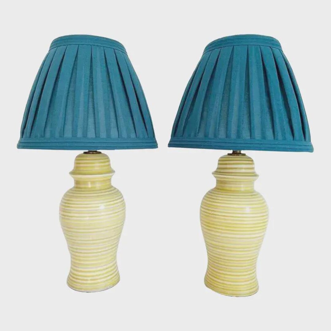 Mid Century Striped Ginger Jar Lamps & Shades - Pair - Etsy