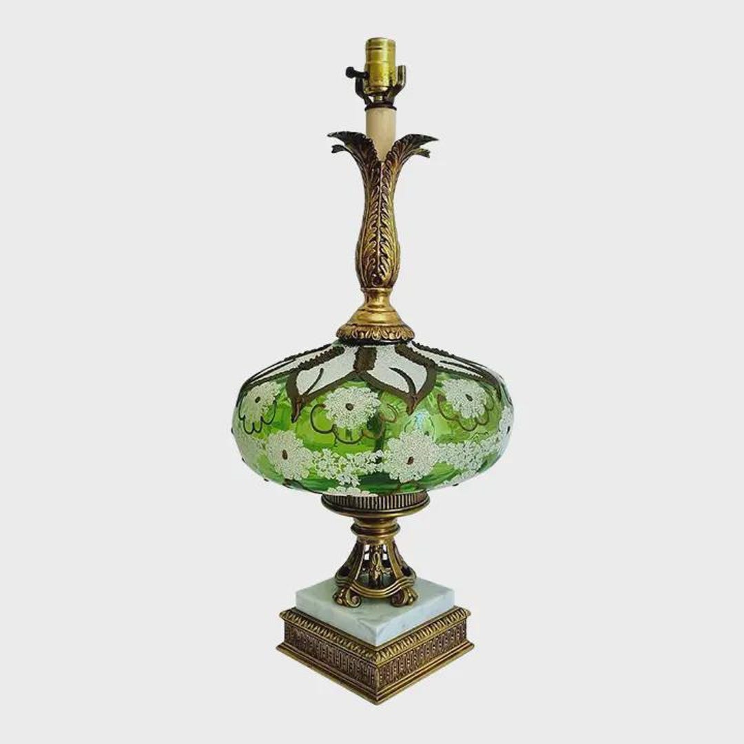 Green Glass Hydrangeas Lamp, C1950 - Etsy