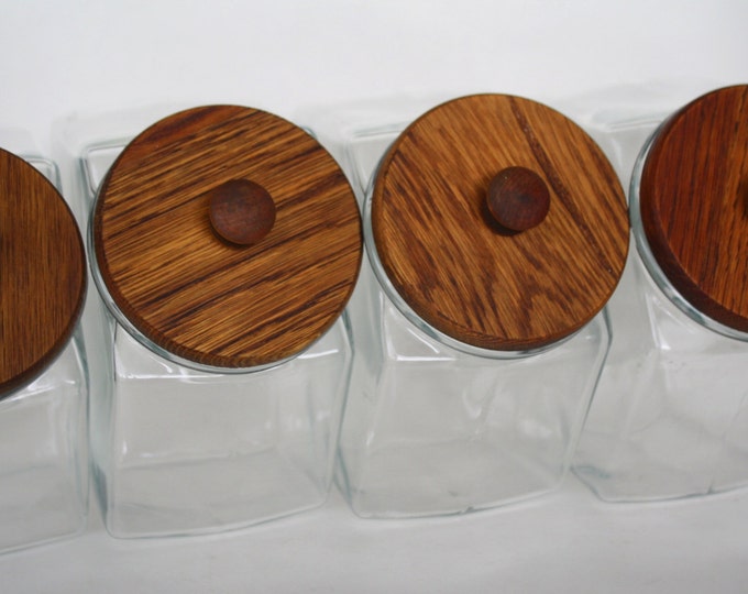 Set of 4 Penny Candy Jars / Large Glass Hexagon Apothecary Canisters ...