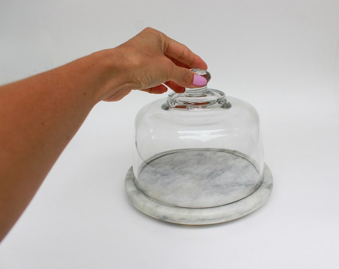 Marble Cheese Board With Glass Dome, Vintage Cheese Server, Cloche ...