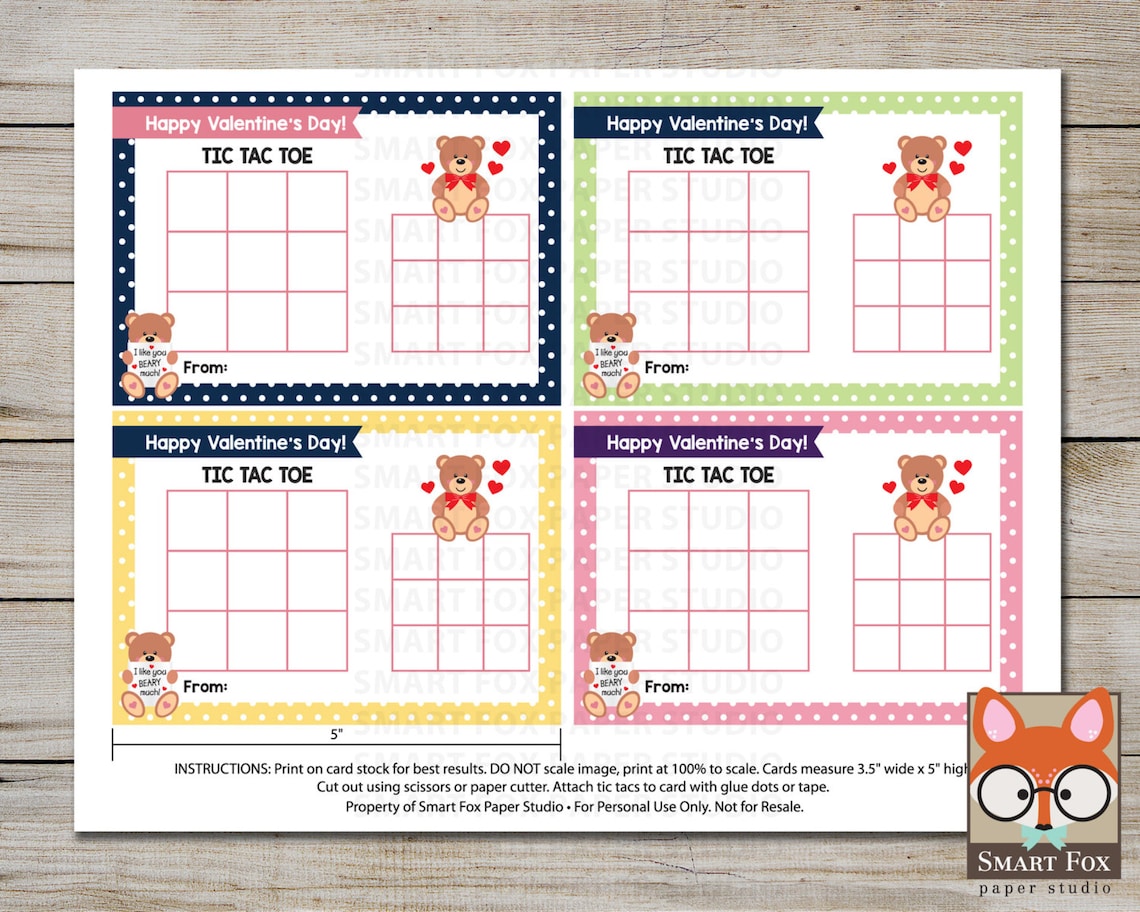 Tic Tac Toe Valentine - Instant Download - Valentine's Day Digital ...
