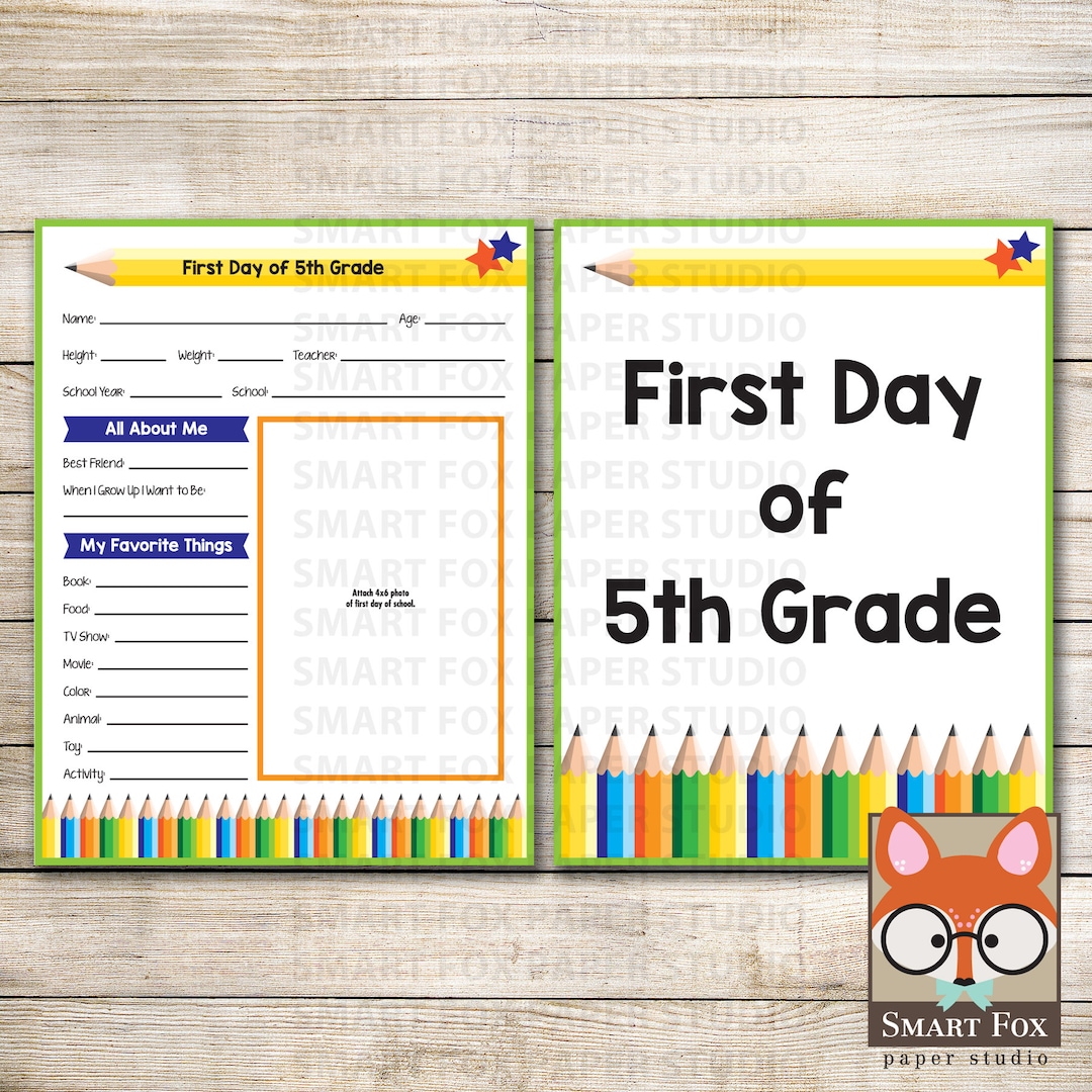 First Day of Fifth Grade - Instant Download - First Day of 5th Grade ...