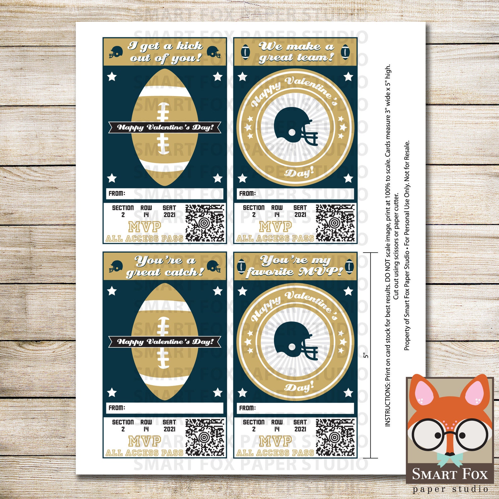 Football Valentines Instant Download Valentine's Day | Etsy