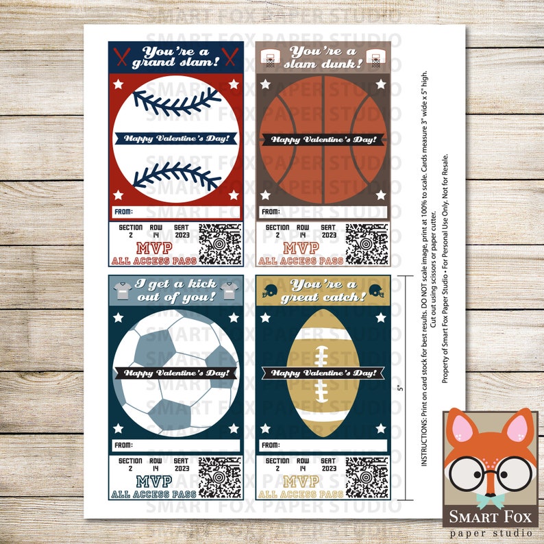 Sports Valentines - Instant Download - Digital Valentines - Kids ...