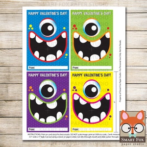 Monster Valentines - Instant Download - Digital Valentine - Kids ...