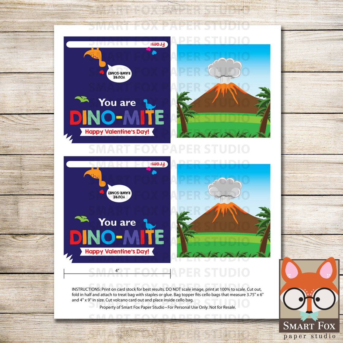 Dinosaur Bag Topper - Instant Download - Valentine's Day Digital ...