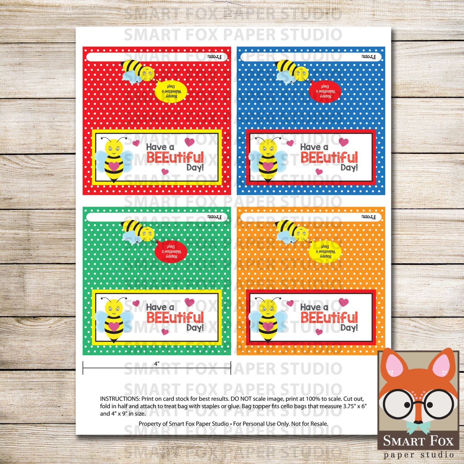 Bee Valentine Bag Topper Instant Download Valentine's - Etsy