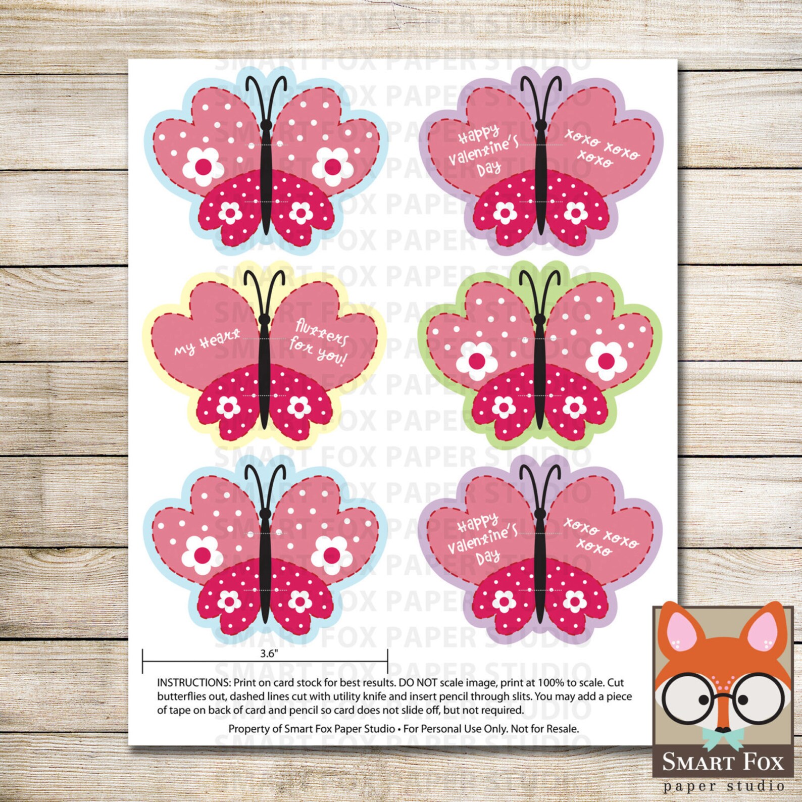 Butterfly Valentine Instant Download Valentine's Day - Etsy