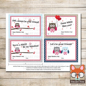 Owl Valentines - Instant Download - Valentine's Day Digital Printable ...