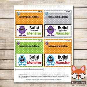 Build Your Own Monster Bag Topper, Halloween Bag Topper, Digital ...