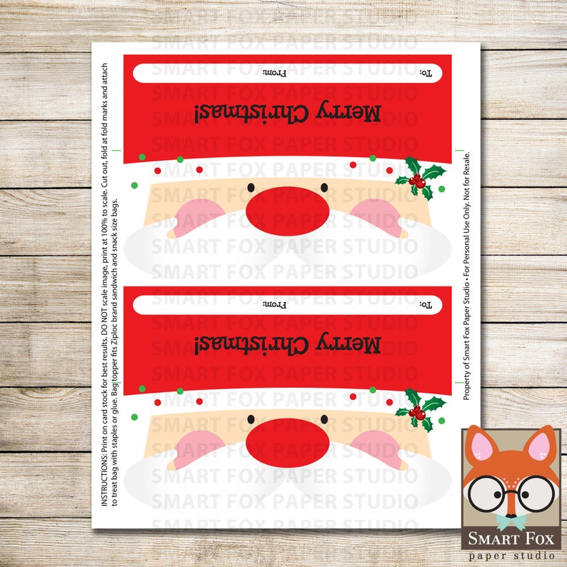 Santa Head Bag Topper - Instant Download - Christmas Digital Printable ...