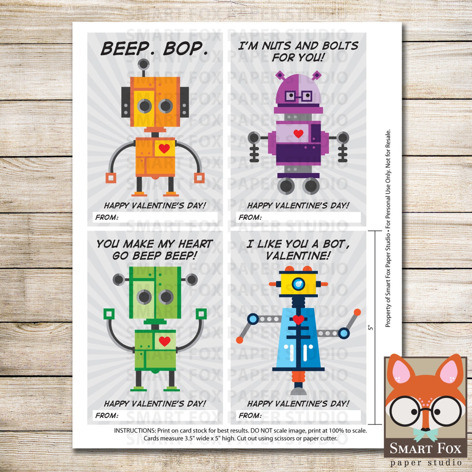Robot Valentine - Instant Download - Valentine's Day Digital Printable ...