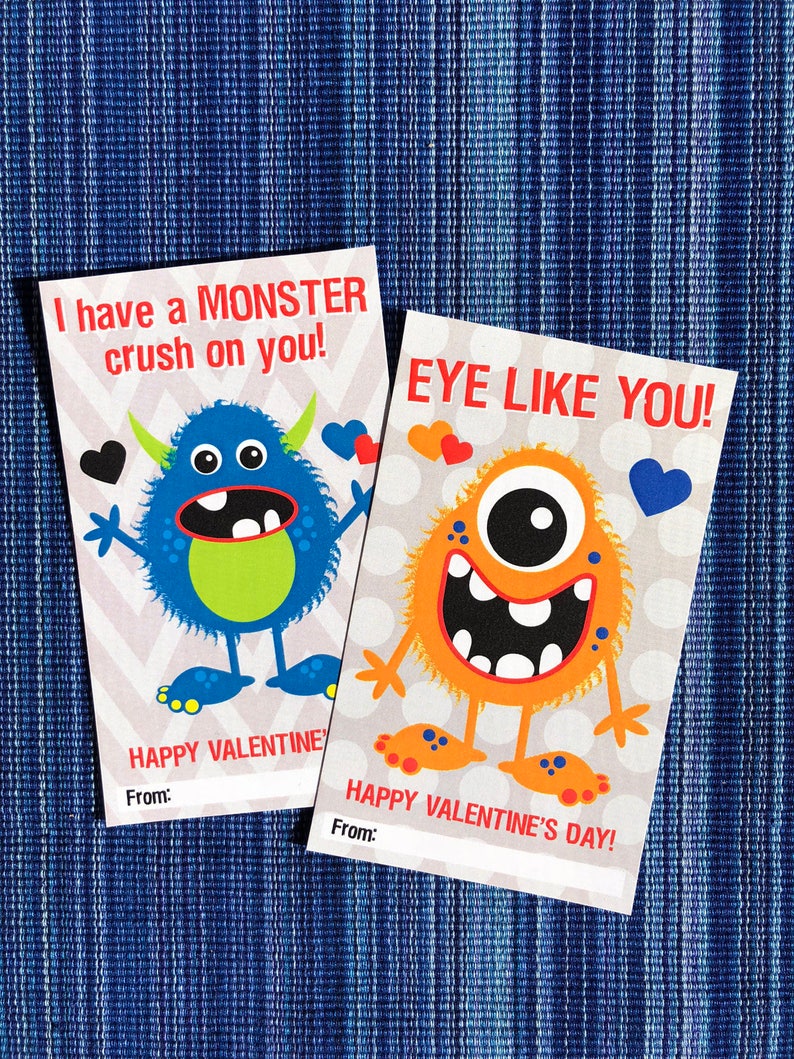 Monster Valentines Instant Download Digital Valentine - Etsy