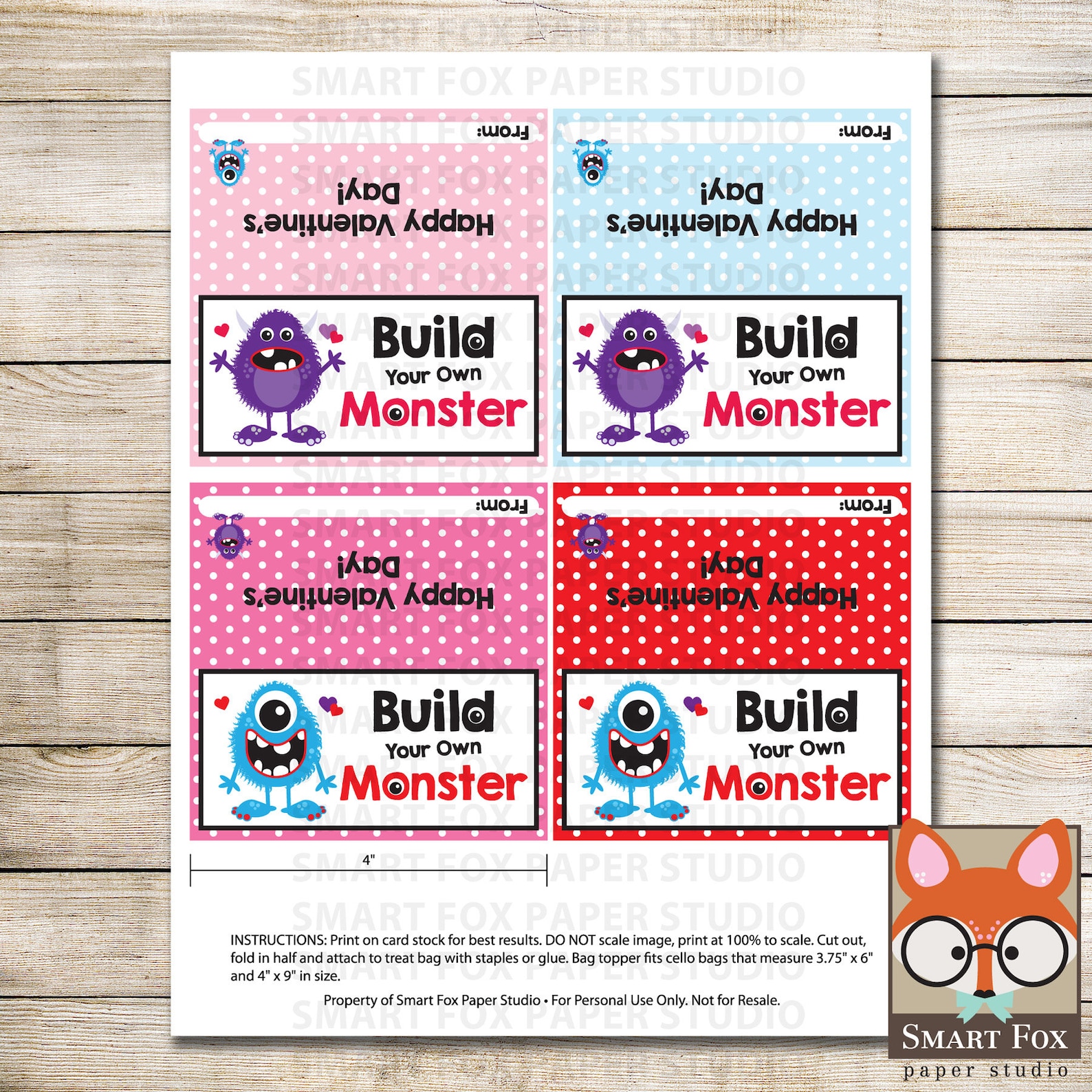 Build Your Own Monster Valentine Bag Topper Valentine Bag - Etsy