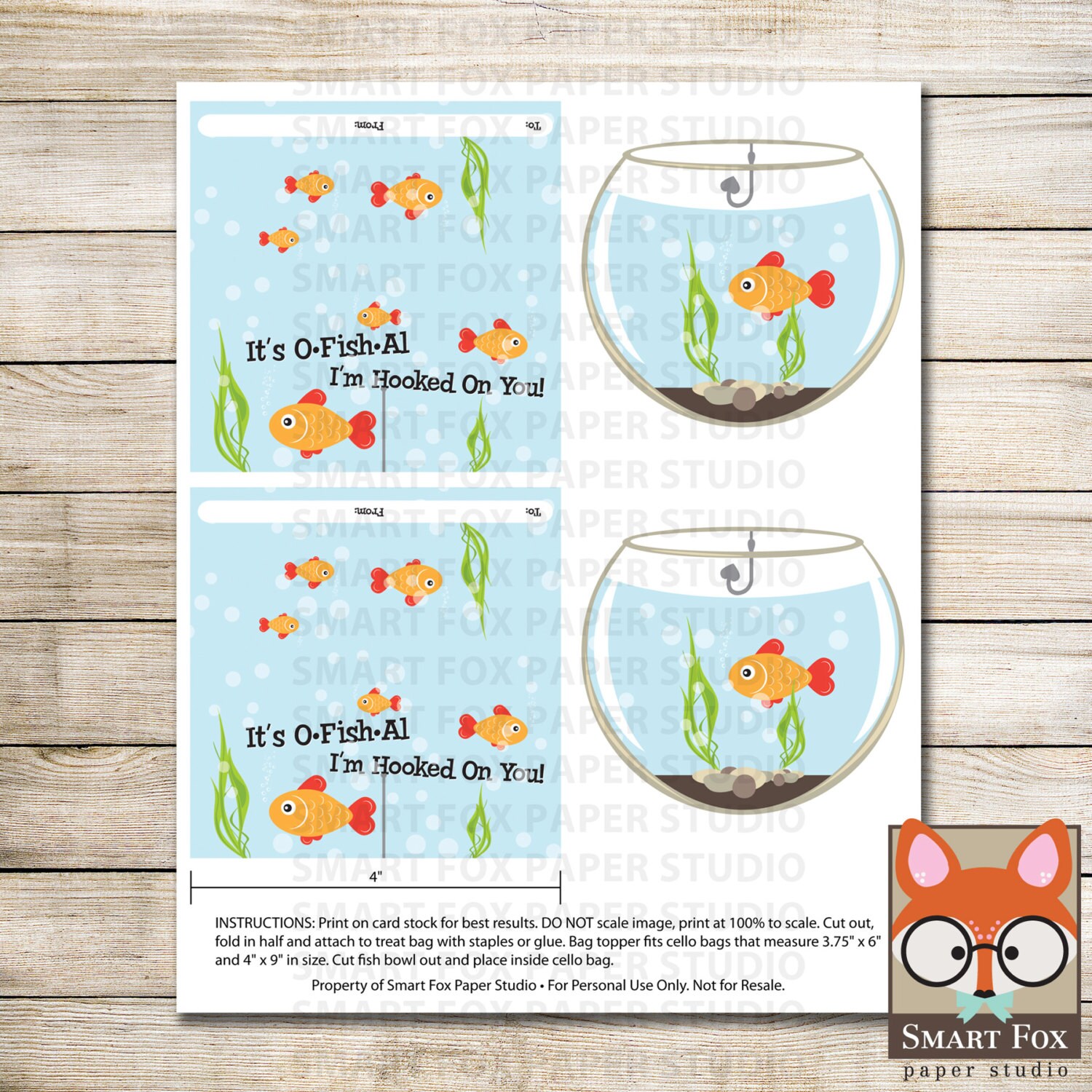 Orange Fish Bowl Valentine Bag Topper - Instant Download - Valentine's ...