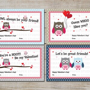 Owl Valentines Instant Download Valentine's Day Digital Printable ...