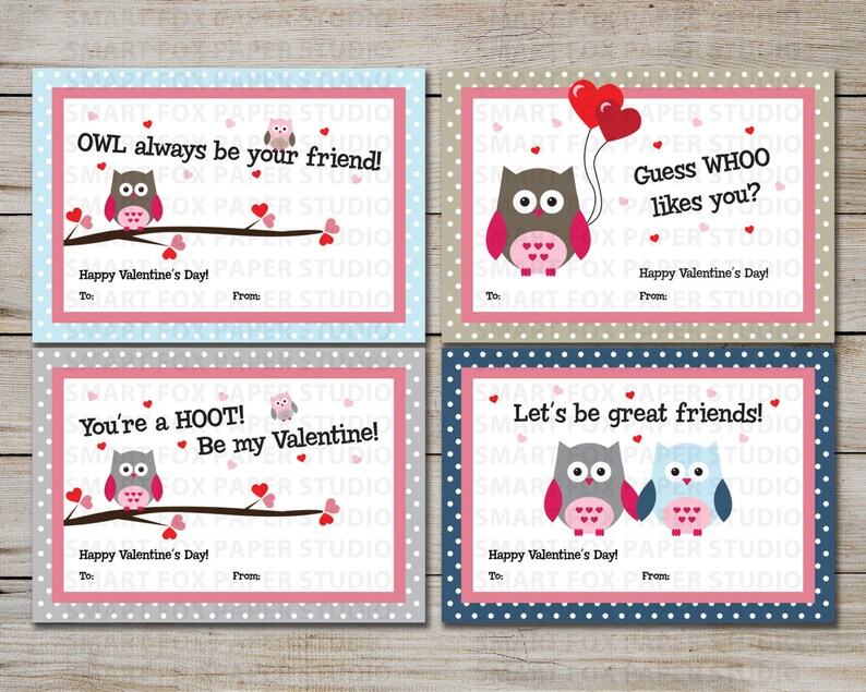 Owl Valentines - Instant Download - Valentine's Day Digital Printable ...