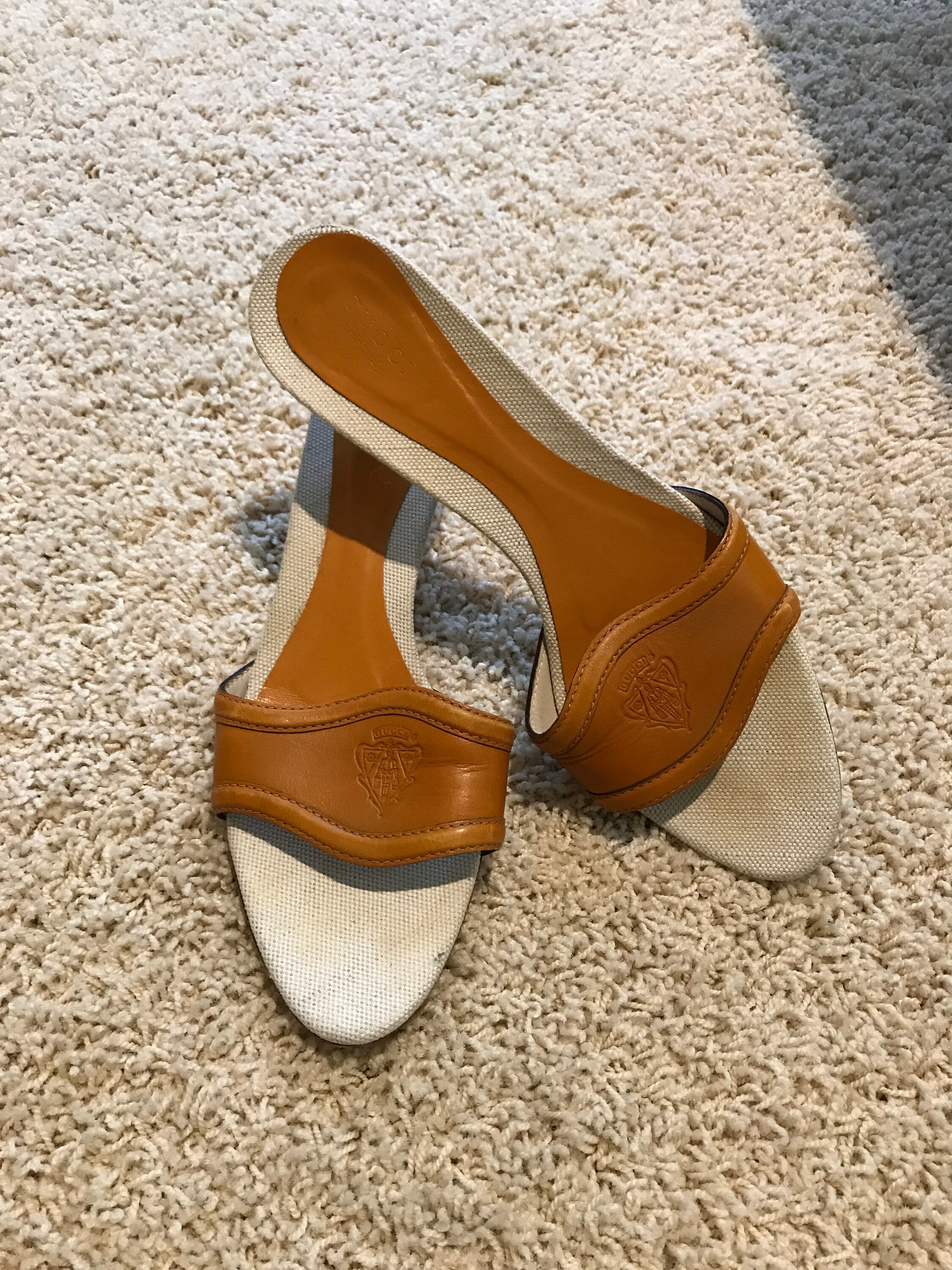 Authentic Vintage GUCCI Logomules Slide Sandals Medium Heels Size 8.5 B ...