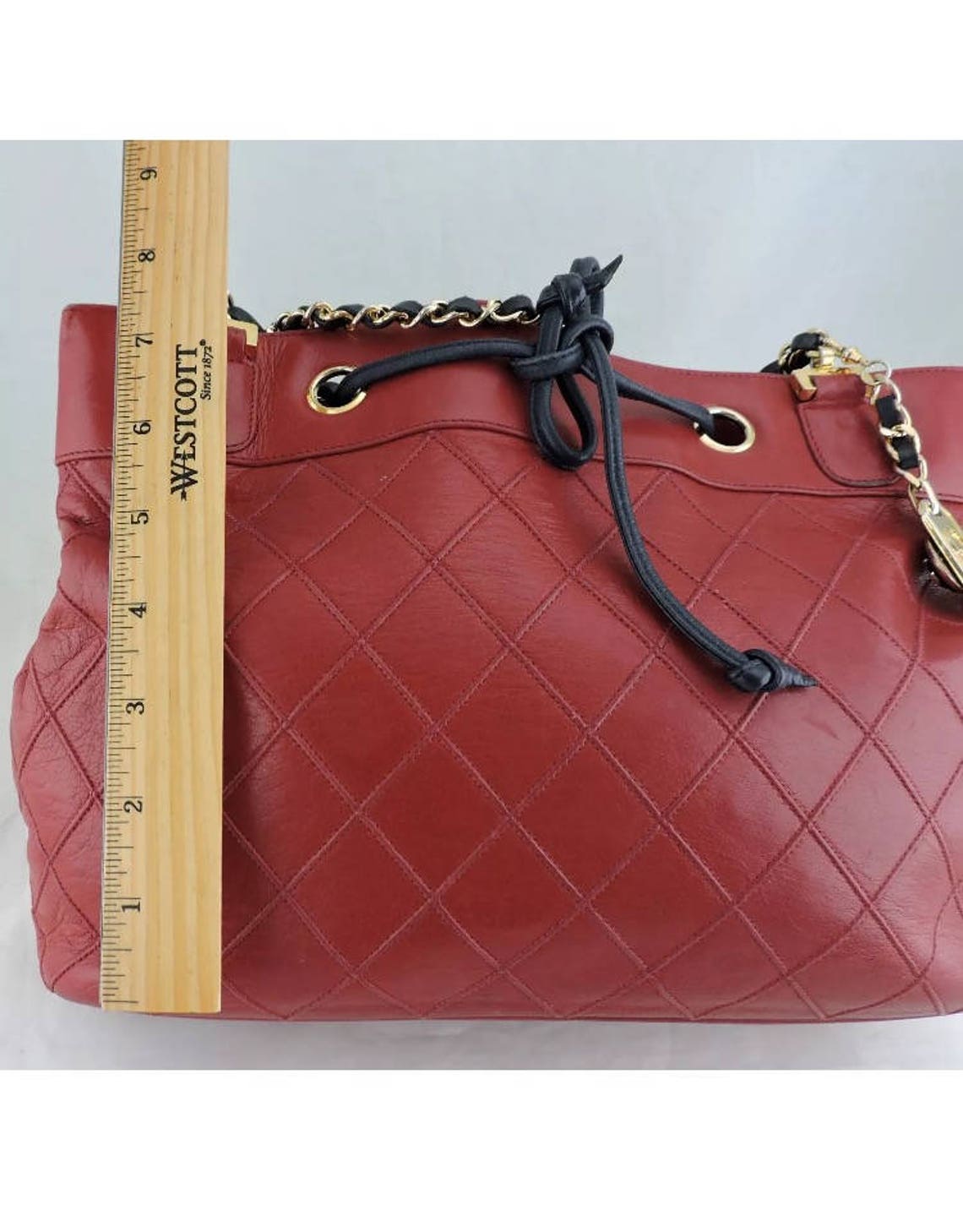 Authentic Chanel Red Tote Handbag With CC Chain Rare - Etsy