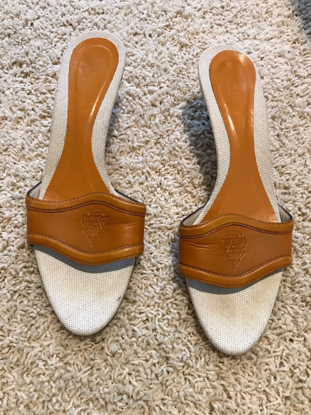 Authentic Vintage GUCCI Logomules Slide Sandals Medium Heels Size 8.5 B ...