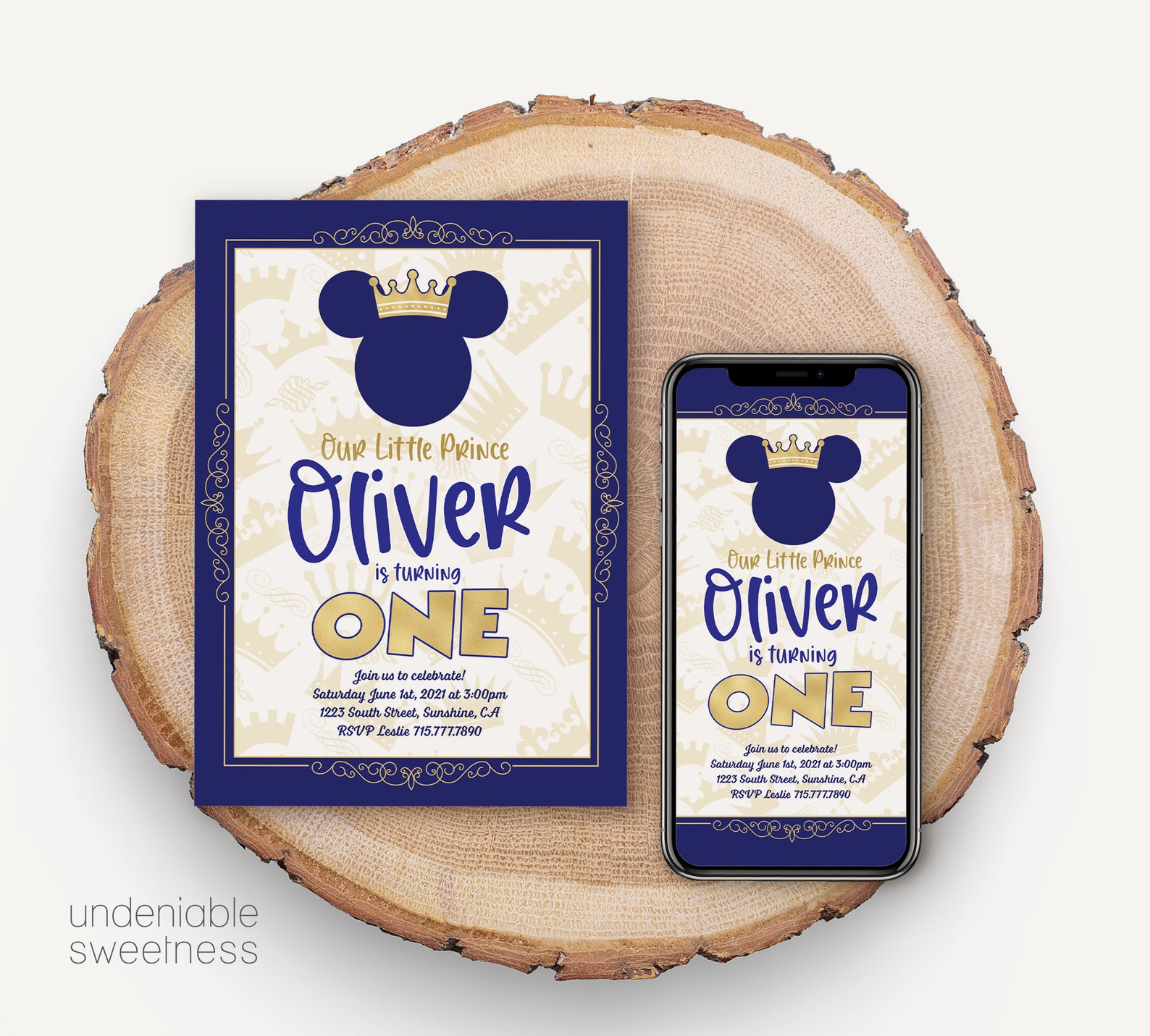 Royal 1st Birthday Printable and Mobile Evite Invitation Blue - Etsy