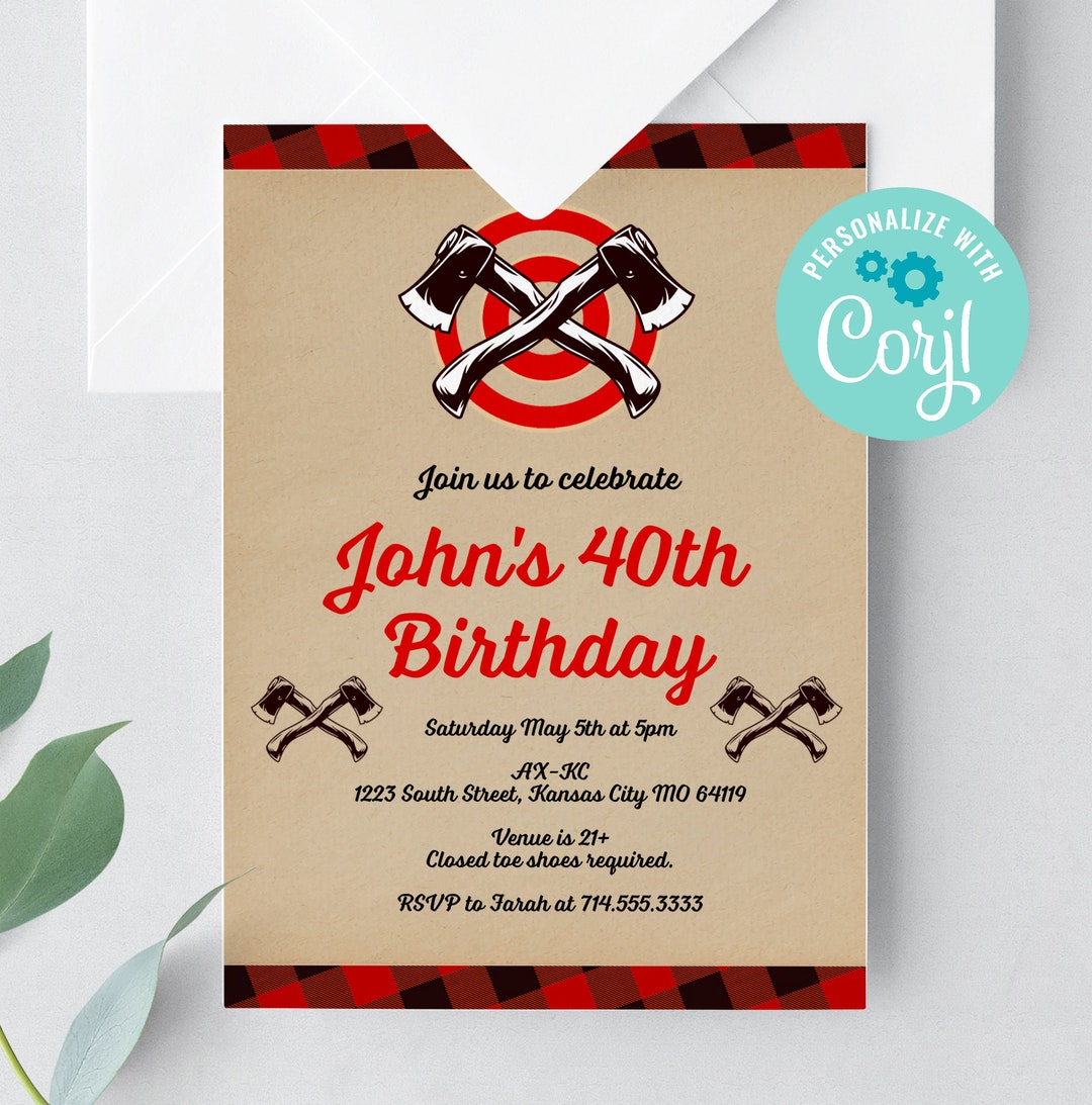 Axe Throwing Birthday Invitation, Axe Throwing Party, Adult Birthday ...
