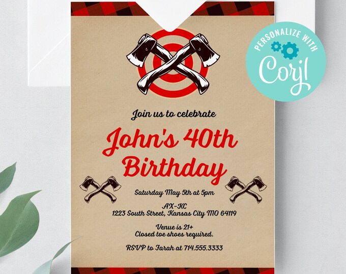 INSTANT DOWNLOAD Axe Throwing Party Invitation 5x7 4x6 DIY Personalized ...