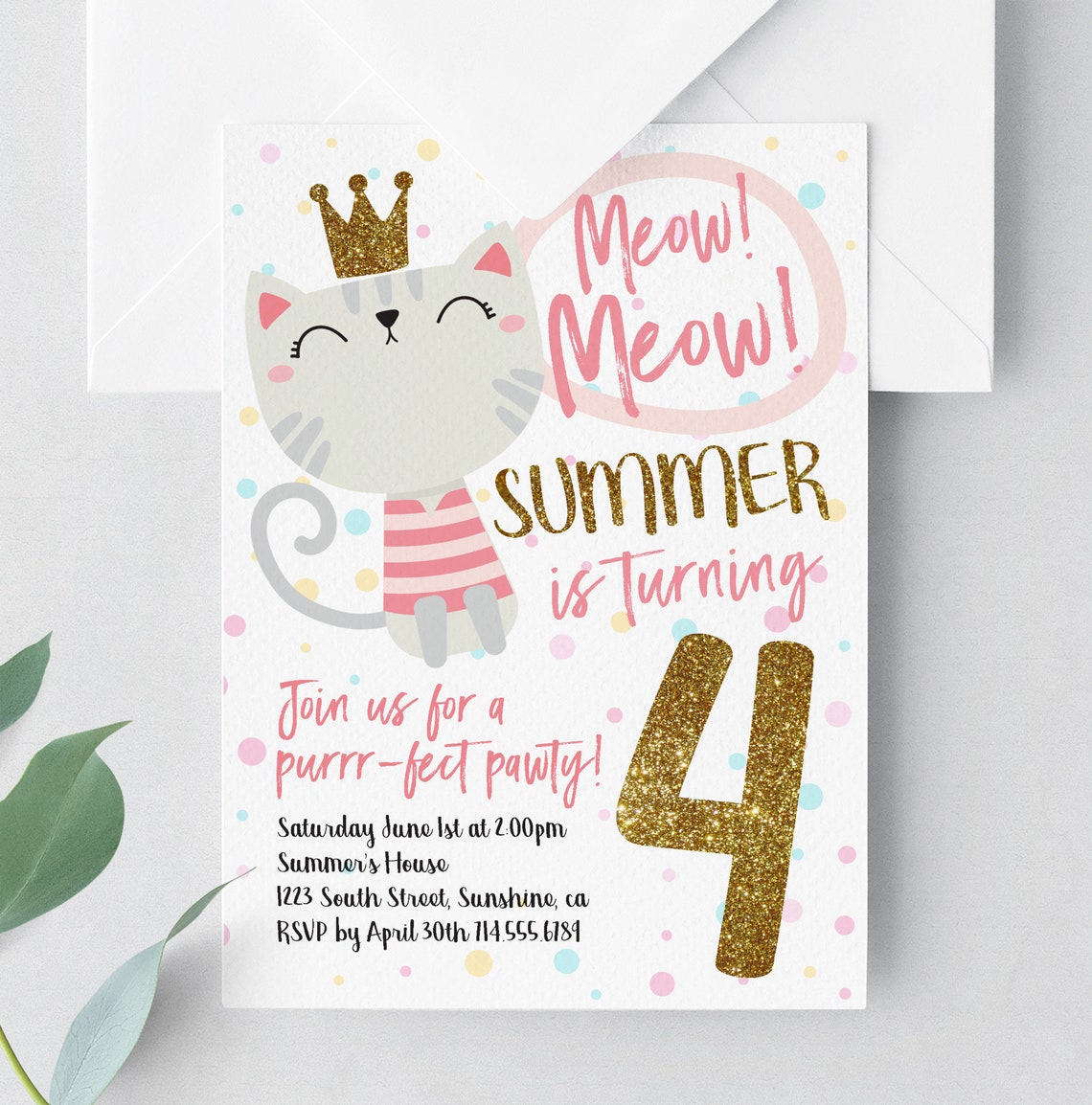 Cat Princess Printable Birthday Invitation Princess Party - Etsy Canada
