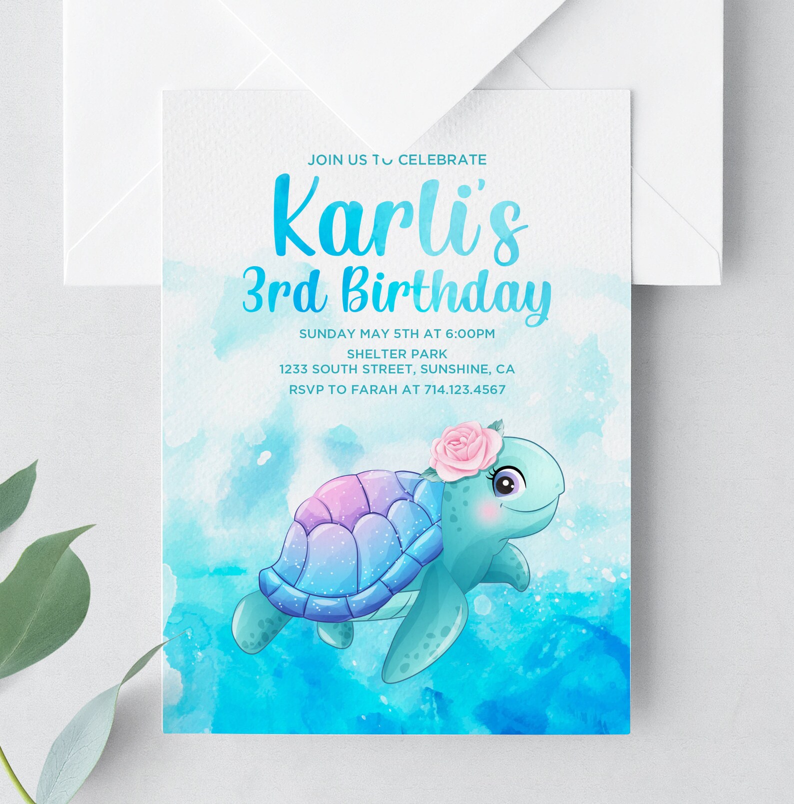 Sea Turtle Birthday Girl Sea Turtle Invitation Sea Turtle - Etsy