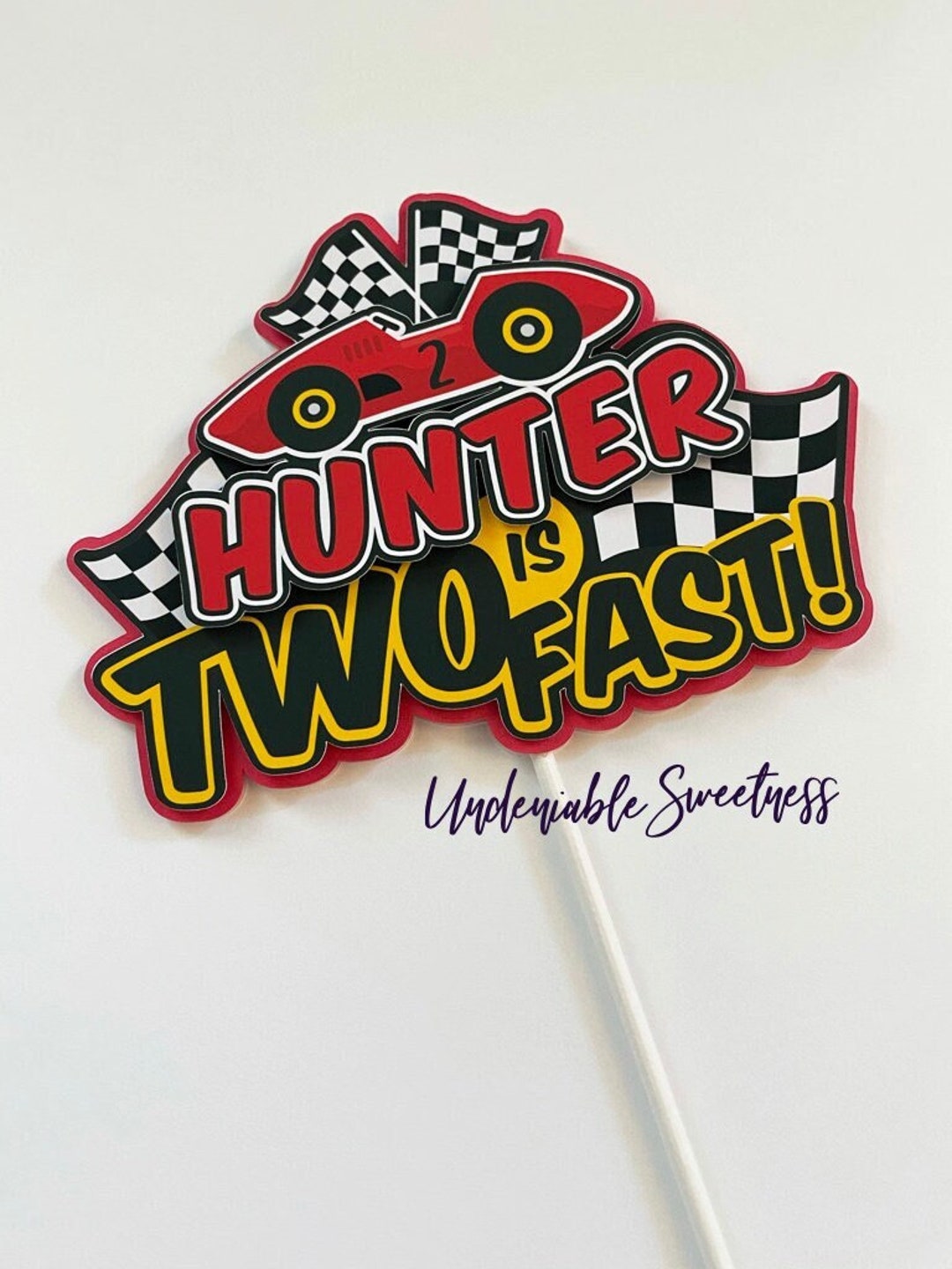 Race Car 2nd Birthday Cake Topper, Two Fast, Personalized, Custom Party ...