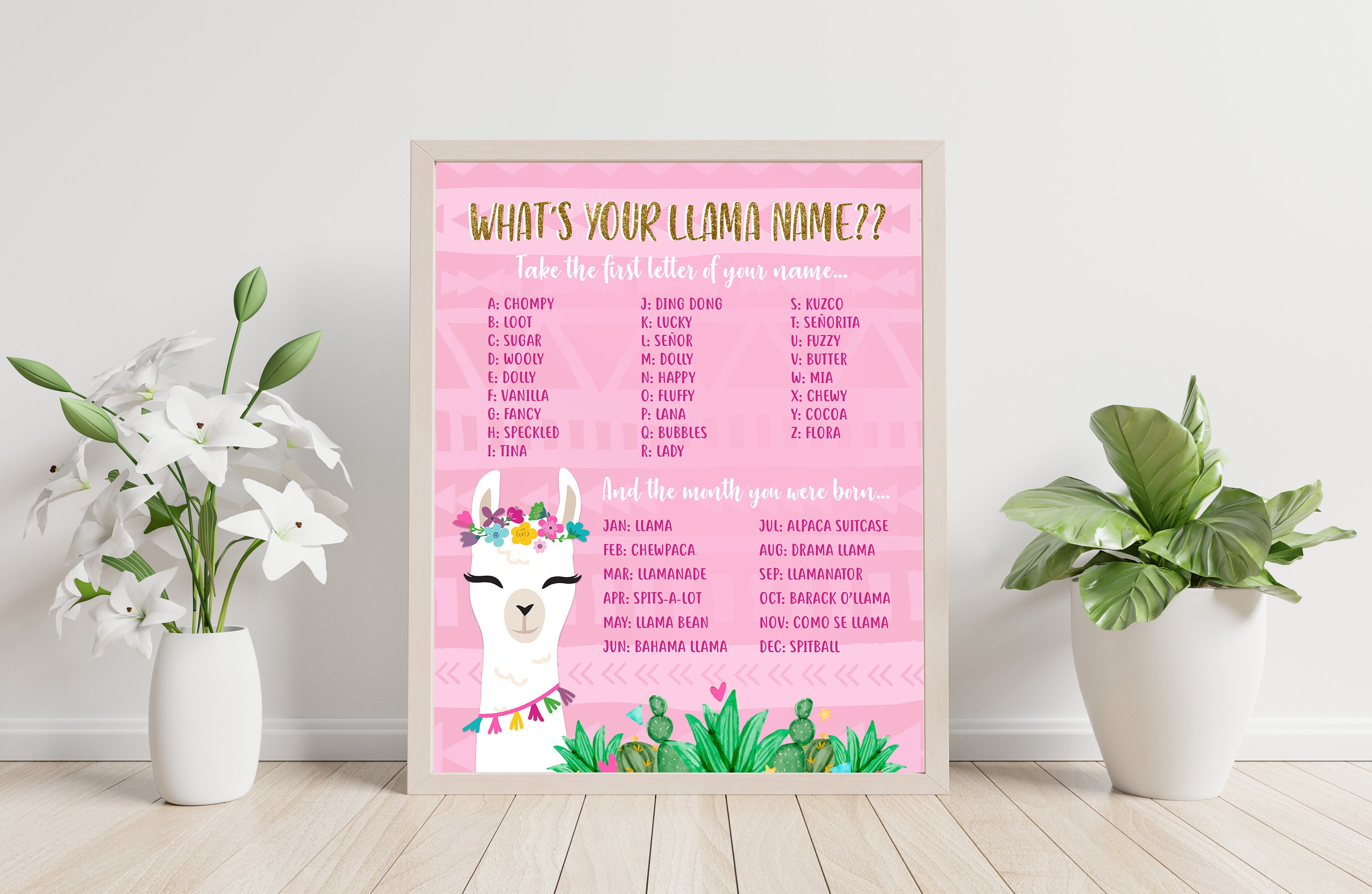Llama Name Game Printable Funny Llama Drama Birthday Pink | Etsy