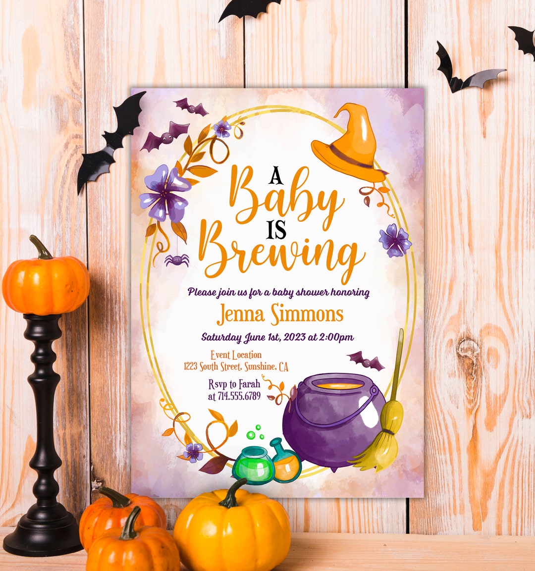 Baby Brewing Halloween Baby Shower Invitation, Printable Halloween Baby ...