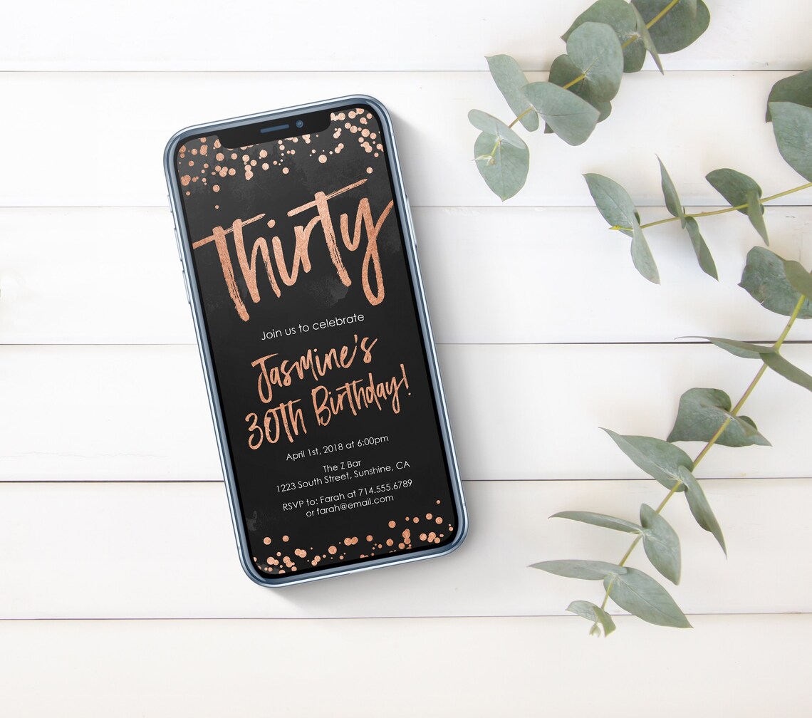 30th Birthday Mobile Evite Invitation Rosegold Easily Text - Etsy