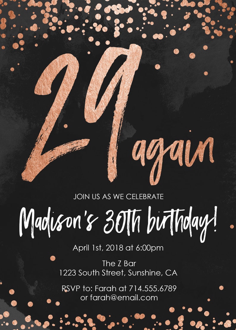 30th Birthday 29 Again Black Rose Gold Printable Etsy