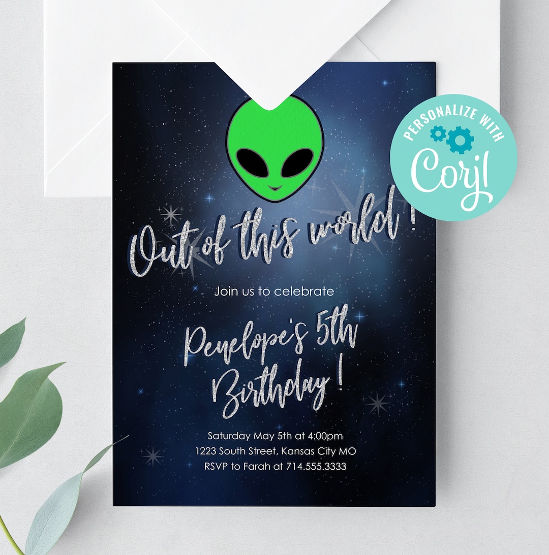 Alien Galaxy Stars Birthday Invitation, Alien Birthday Party, Outer ...